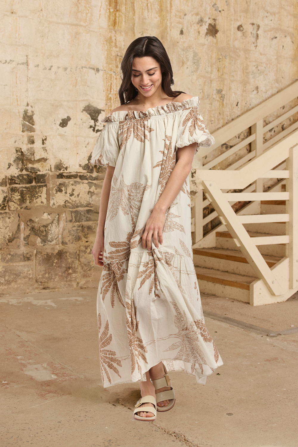 COCONUT White Palm Print Maxi Cotton Dress – Italian Star