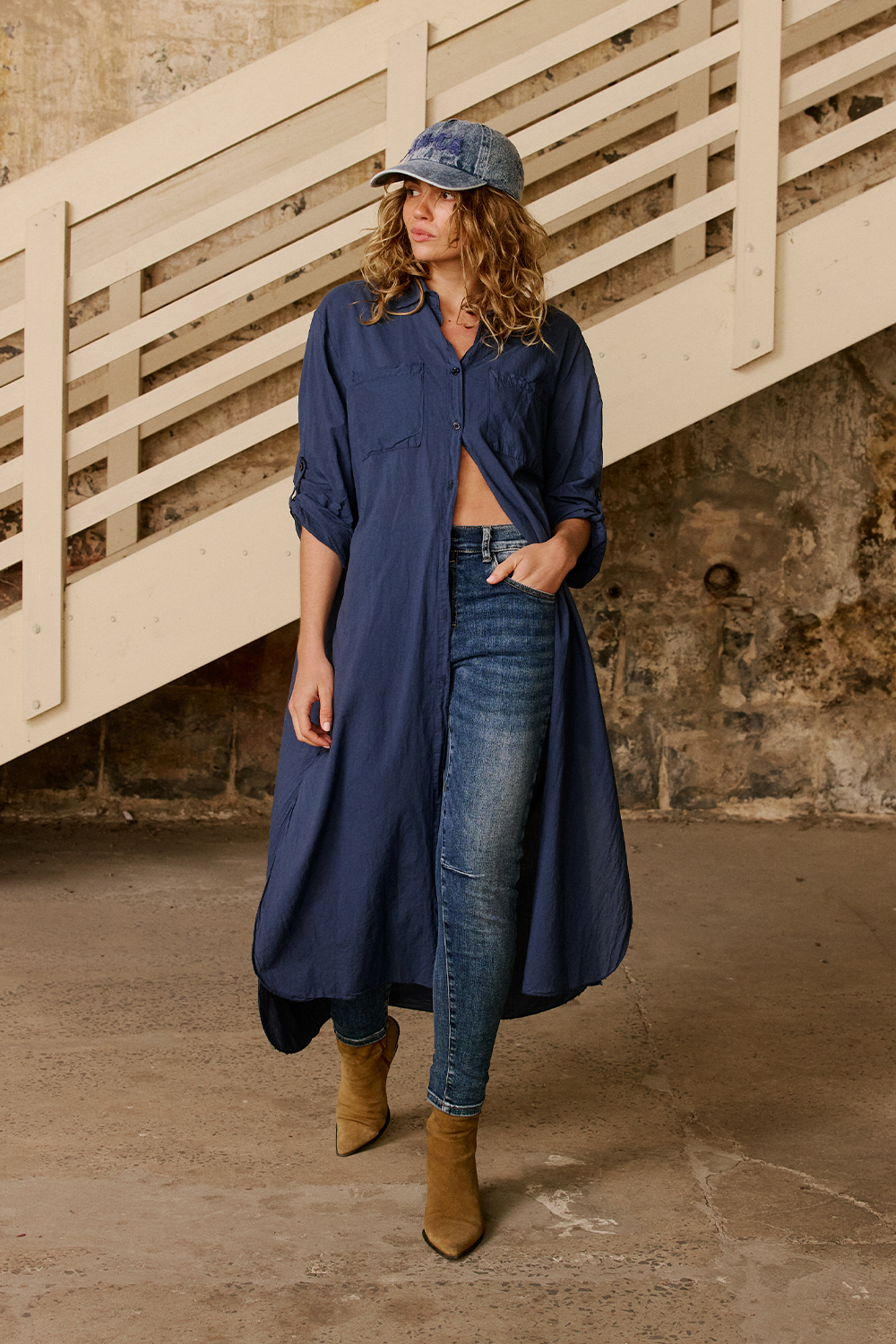 DELHI Navy Blue Tunic Shirt Cotton Dress – Italian Star