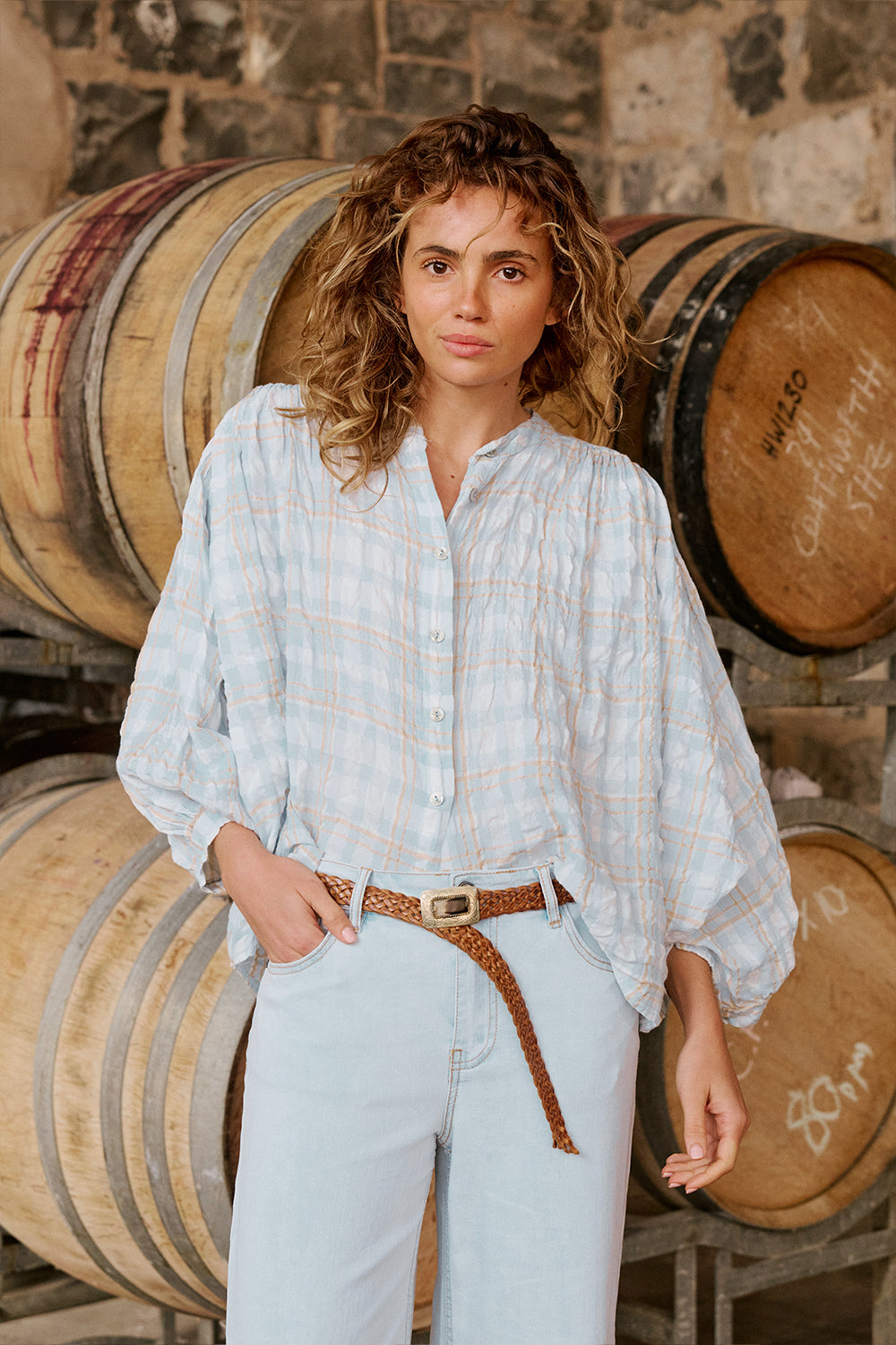 FREIDA Blue Check Cotton Shirt – Italian Star